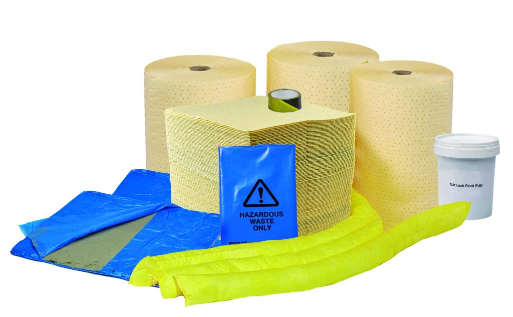 Chemical Absorbent Spill Kit 1100 Litre 4 Wheeled Bin with Drain Cover ...