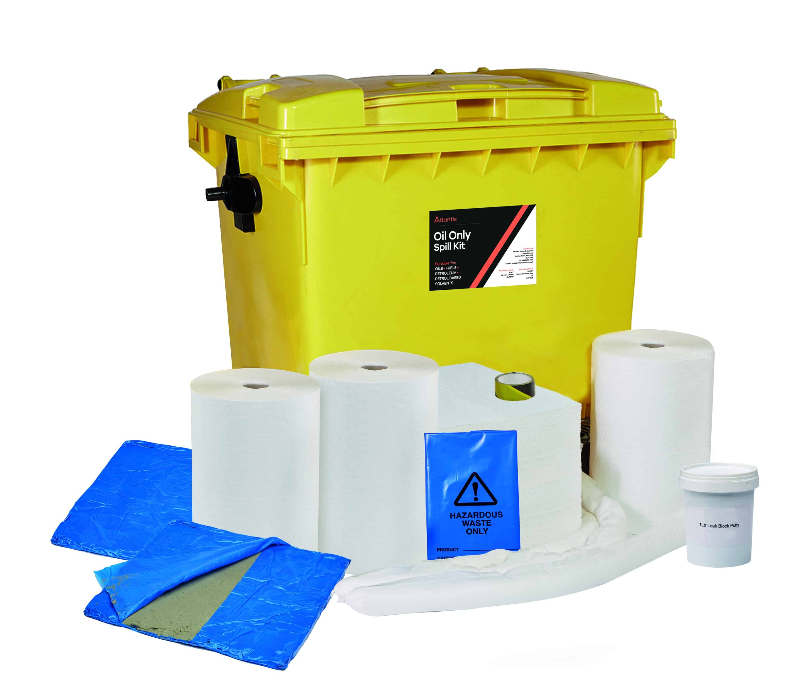 Oil Only Absorbent Spill Kit 1100 Litre 4 Wheeled Bin with Drain Cover ...
