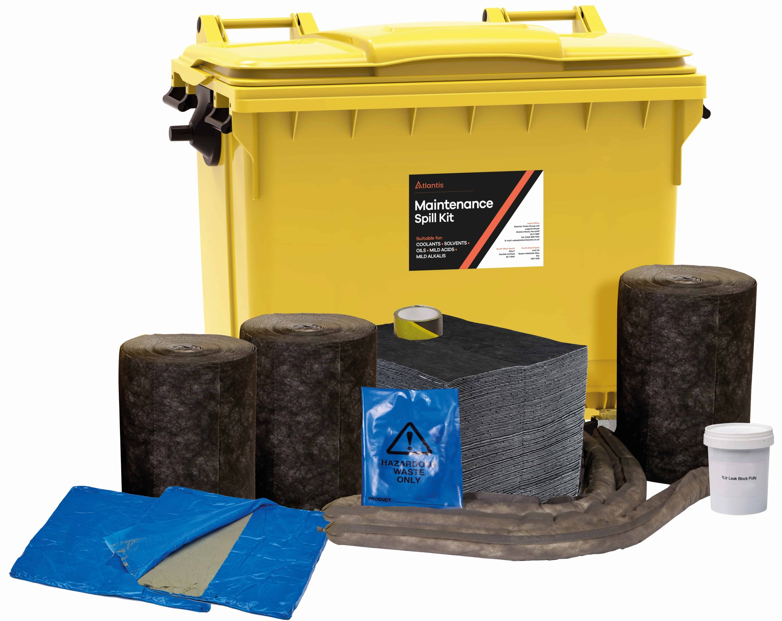 Maintenance Absorbent Spill Kit 1100 Litre 4 Wheeled Bin with Drain ...