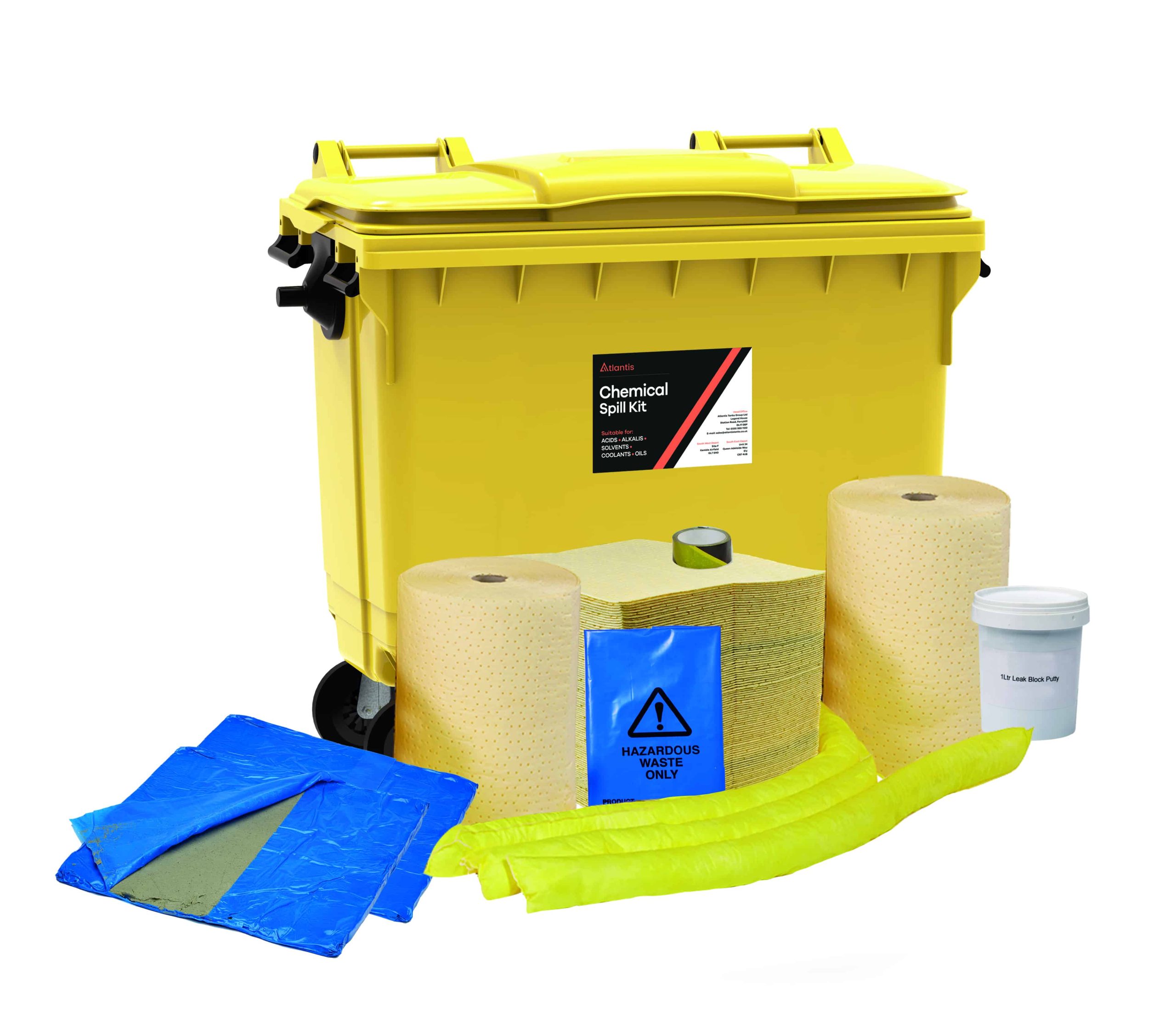 Chemical Absorbent Spill Kit 800 Litre 4 Wheeled Bin with Drain Cover ...