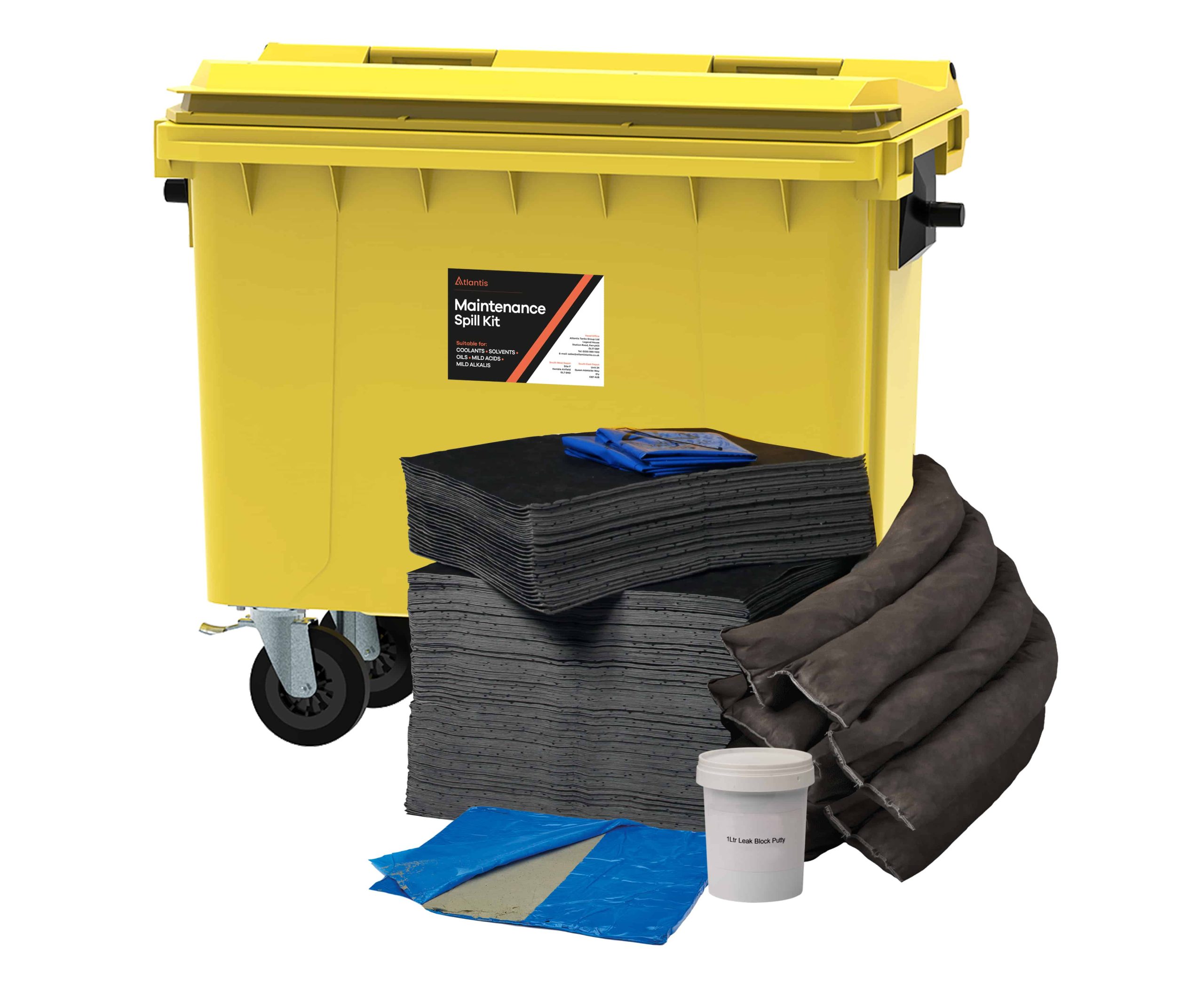 Maintenance Absorbent Spill Kit 400 Litre 4 Wheeled Bin with Drain ...