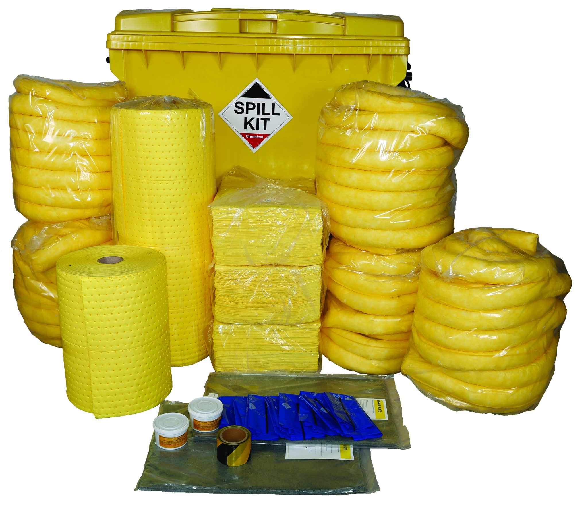 1100 Litre Chemical Spill Kit in a Yellow Wheelie Bin