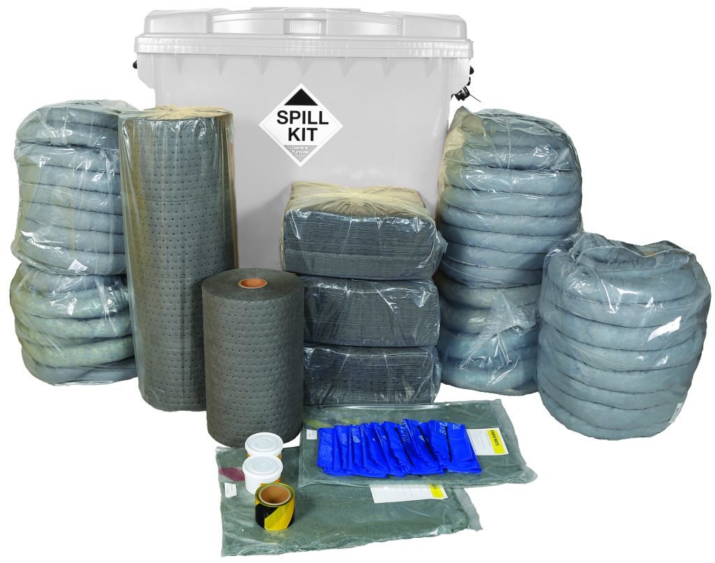 1100 Litre General Purpose Spill Kit in a Grey Wheelie Bin