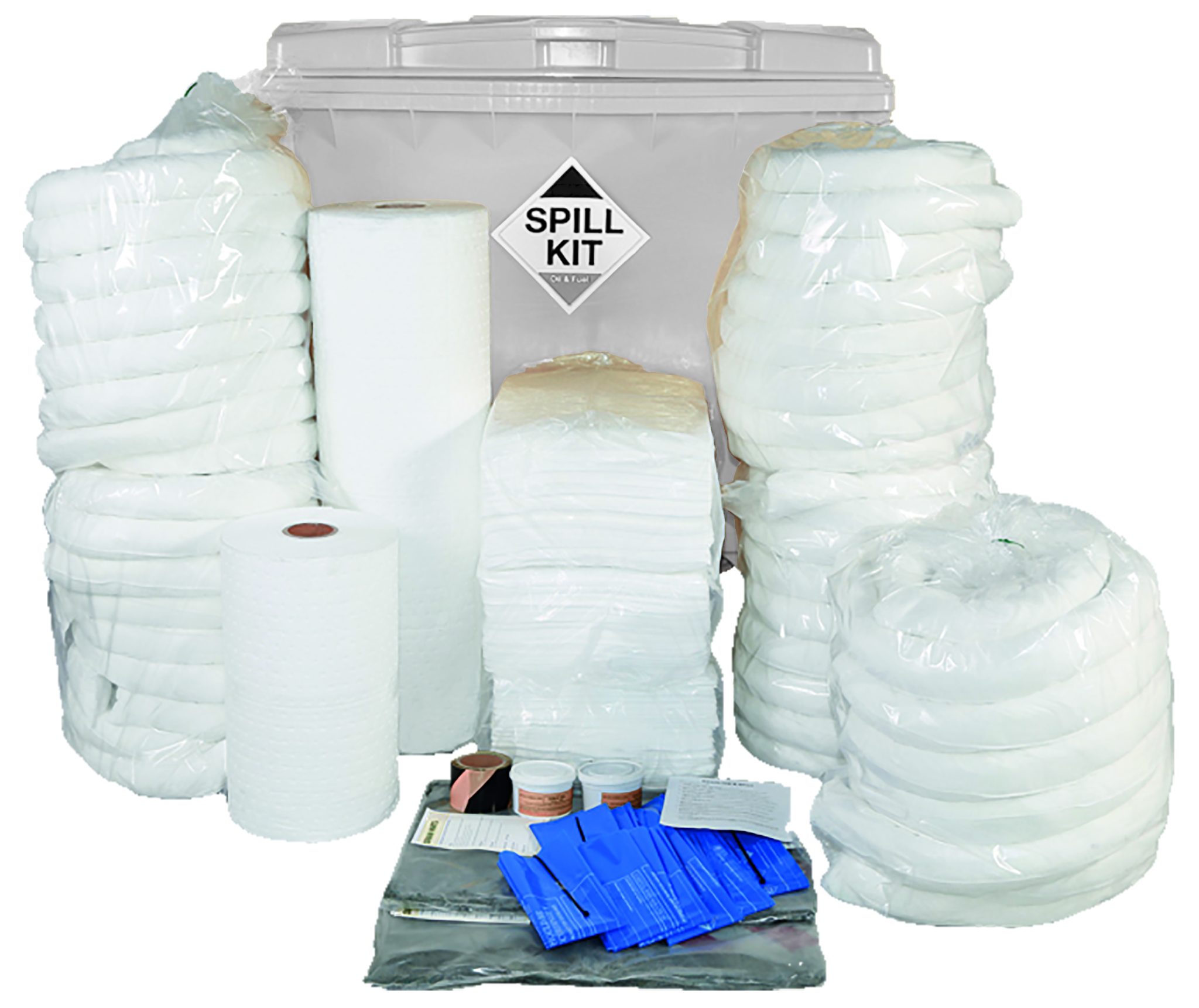1100 Litre Oil & Fuel Spill Kit in a wheelie bin