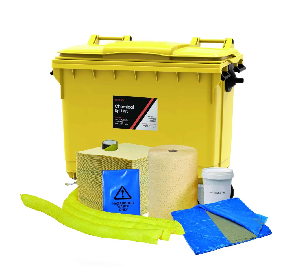Chemical Absorbent Spill Kit 600 Litre 4 Wheeled Bin with Drain Cover ...