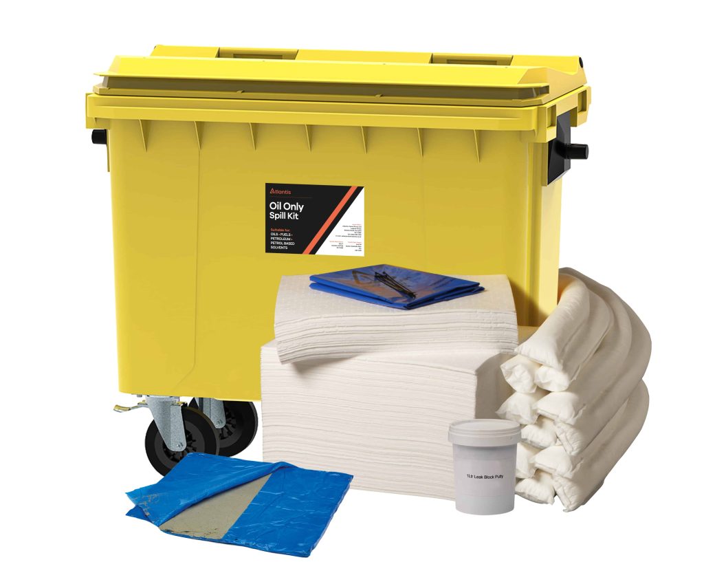 Oil Only Absorbent Spill Kit 600 Litre 4 Wheeled Bin with Drain Cover ...