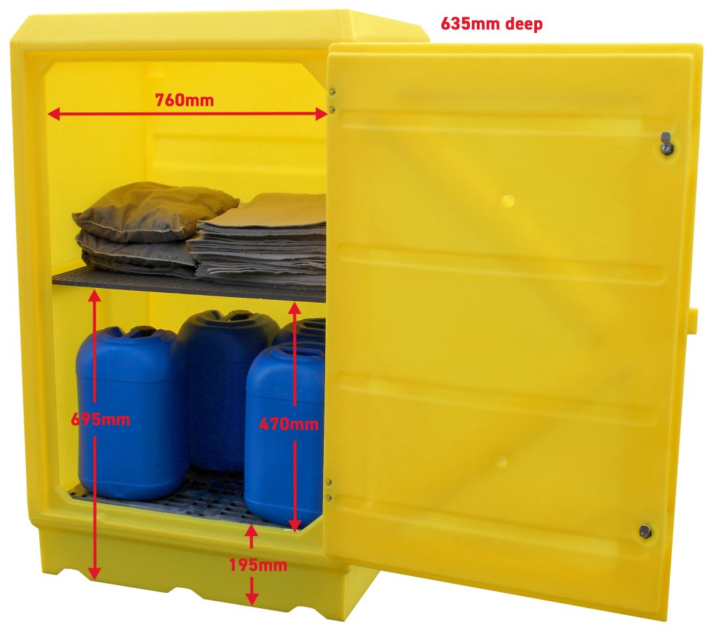 Lockable Storage Cabinet with shelf, 100ltr bund - Oil and Fuel Spill ...